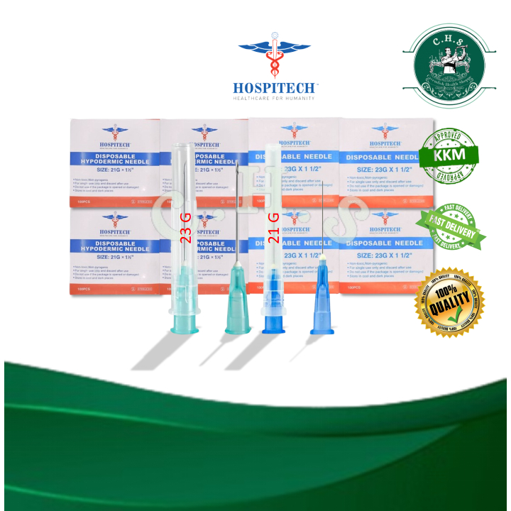 HOSPITECH DISPOSABLE NEEDLE SIZE 21G X 1 1/2", 23G X 1 1/2" (100'S) | Shopee Malaysia