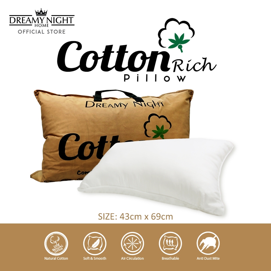 Dreamynight Home Cotton Rich Comfortable Neck Support Pillow Bantal ...