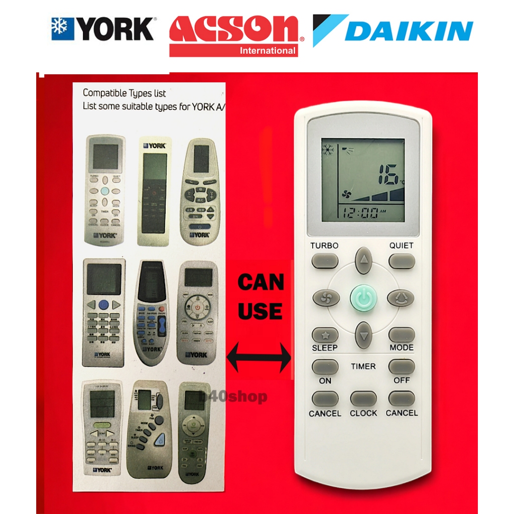 York Acson Daikin Compatible Air Conditioner Air Cond Remote Control ...