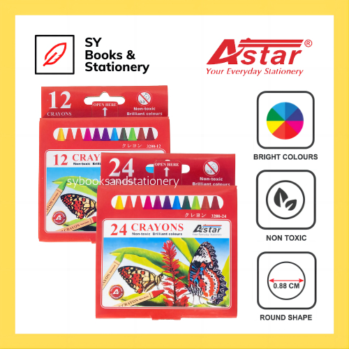 ASTAR Non Toxic Brilliant Color Crayon 12 Colors / 24 Colors | Shopee ...
