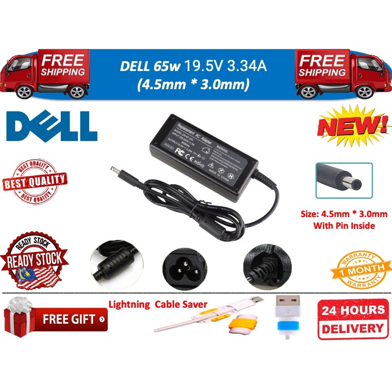 Replacement For Dell 19.5V 3.34A (4.5mm*3.0mm) LATITUDE 3301 3400 3490 ...
