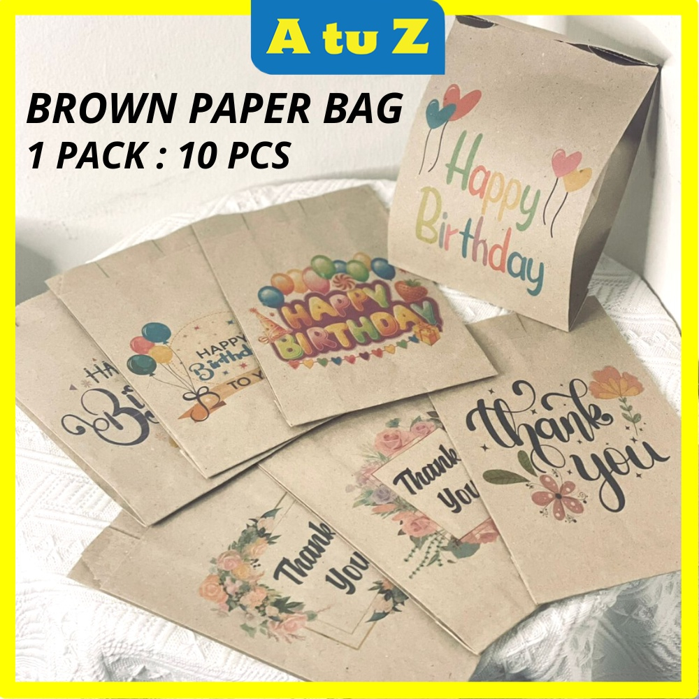 AtuZ Brown Paper Bag Pack Goreng Pisang Thank You/Happy Birthday/ Door gift bag/ Bag cetak/Bag ...