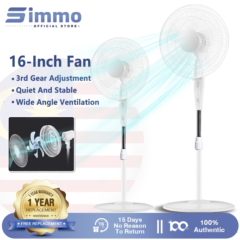 Simmo Kipas Berdiri 16 inch Stand Fan 5 blades 3 Speed Control Standing Fan Silent Strong Wind ...