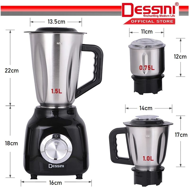 💯% Original, DESSINI DS-190 3 IN 1 Blender + Grinder 450W Mixer with 3D ...
