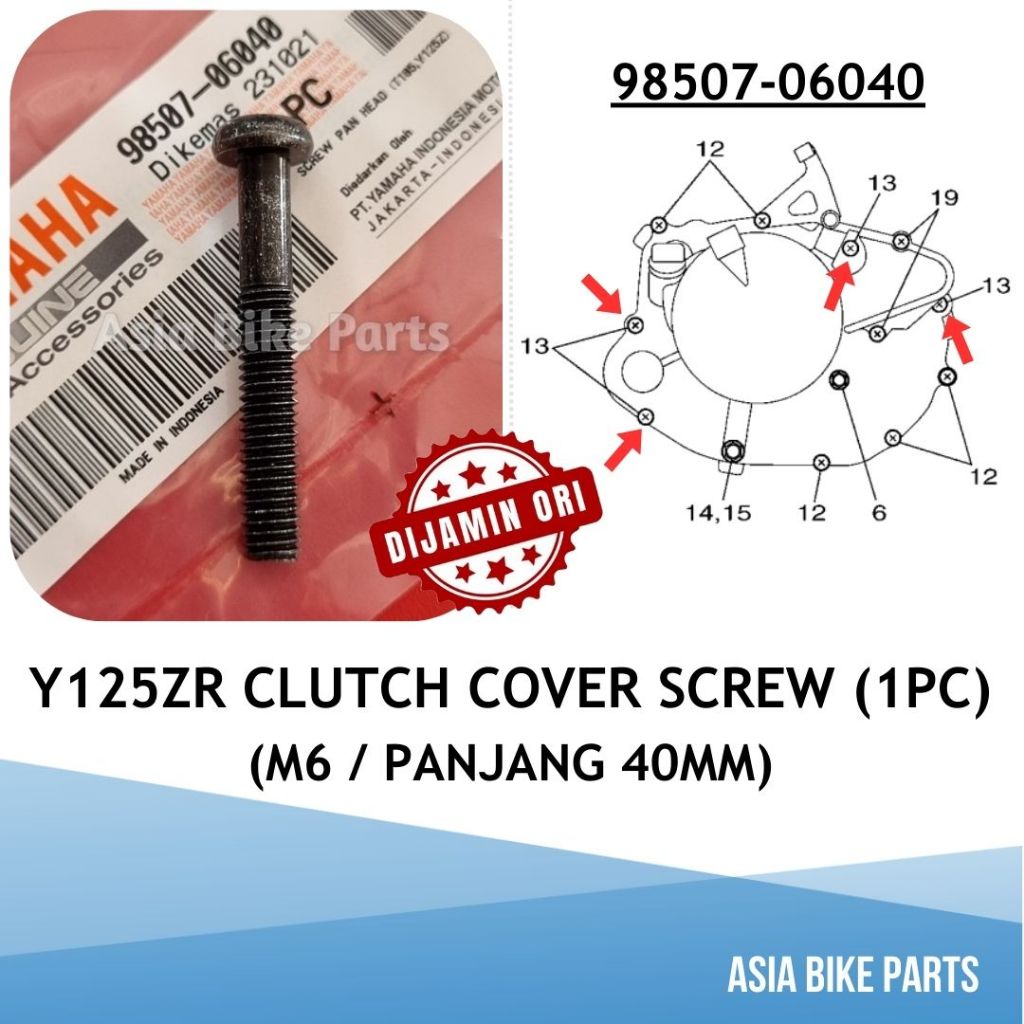 Yamaha Original Y125ZR Clutch Cover Screw Bunga Panjang 40mm - 98507 ...