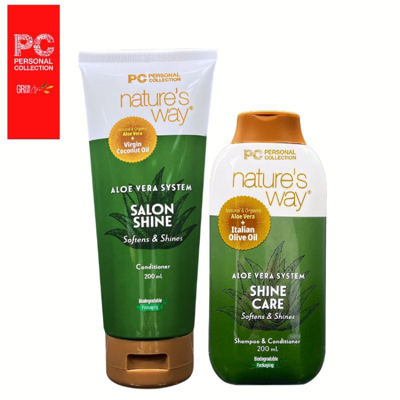 SET SHAMPO RAWATAN RAMBUT DRY HAIR NATURE'S WAY ALOE VERA SYSTEM "SHINE ...