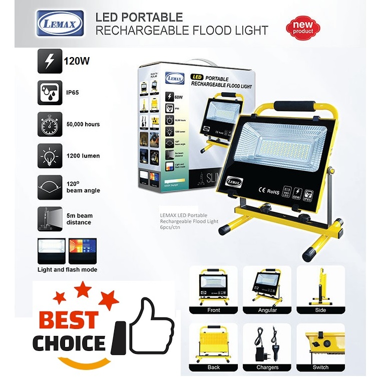Lemax PLFL 120W Daylight 6500K LED Portable Rechargeable Flood Light ...