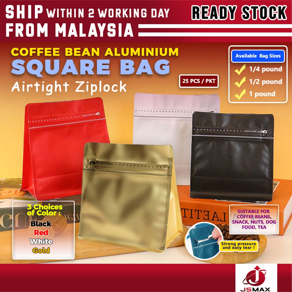 (25pcs) 100g/250g/500g Coffee Bean Bag Food Grade Aluminium Coffee Bean ...