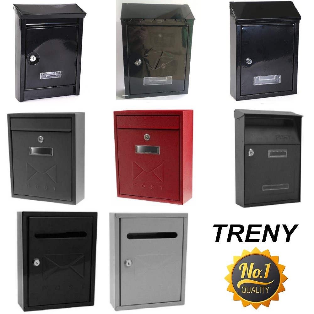 TRENY Metal Letter Box Wall Mount Mail Box With Keys Lock Outdoor Peti ...