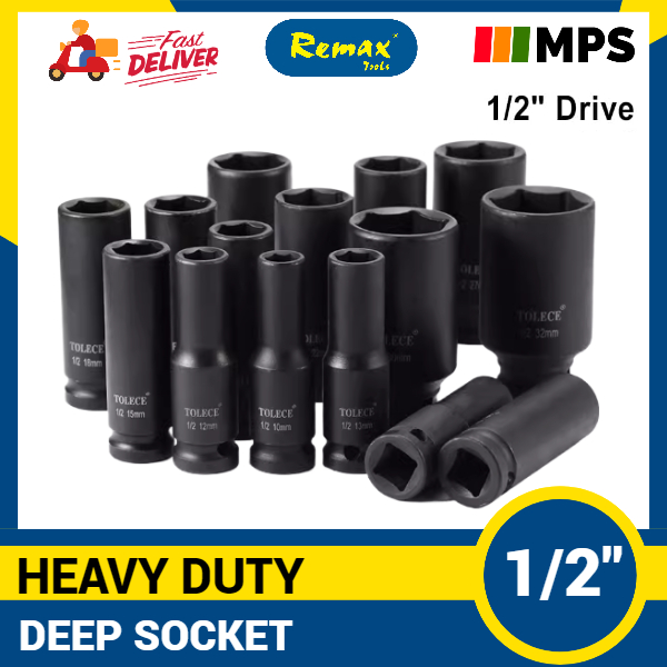 Remax 1/2 DR Deep Impact Socket 6PT box soket socket hitam CR MO impact socket panjang soket ...