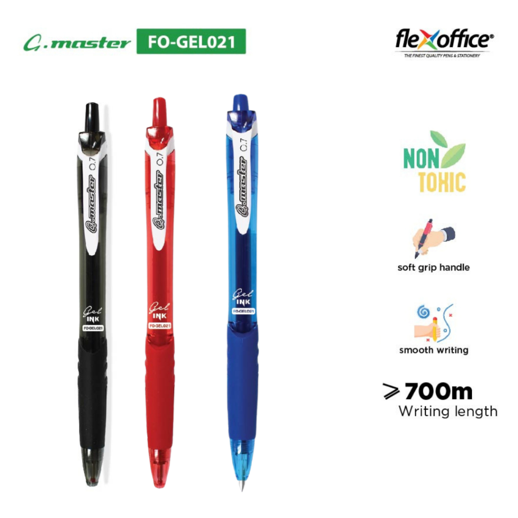 FlexOffice G-Master 0.7 Retractable Gel Pen - Black/Blue/Red (1 Pc) FO ...