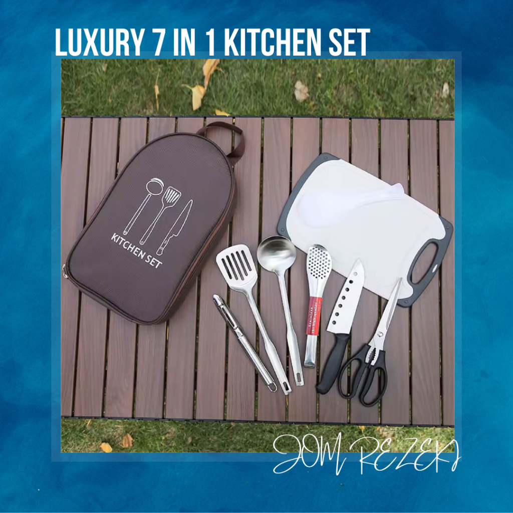 JOM 8 Pcs Outdoor Cooking Utensils Organizer Travel Set BBQ Camping ...