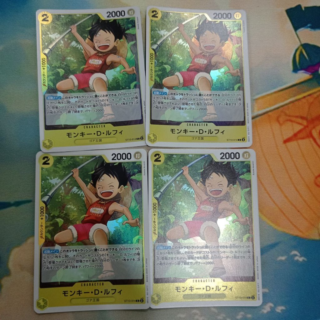 ORIGINAL 4x cards playset deck shiny holo foil Monkey.D.Luffy Character ST13-014 C optcg one ...