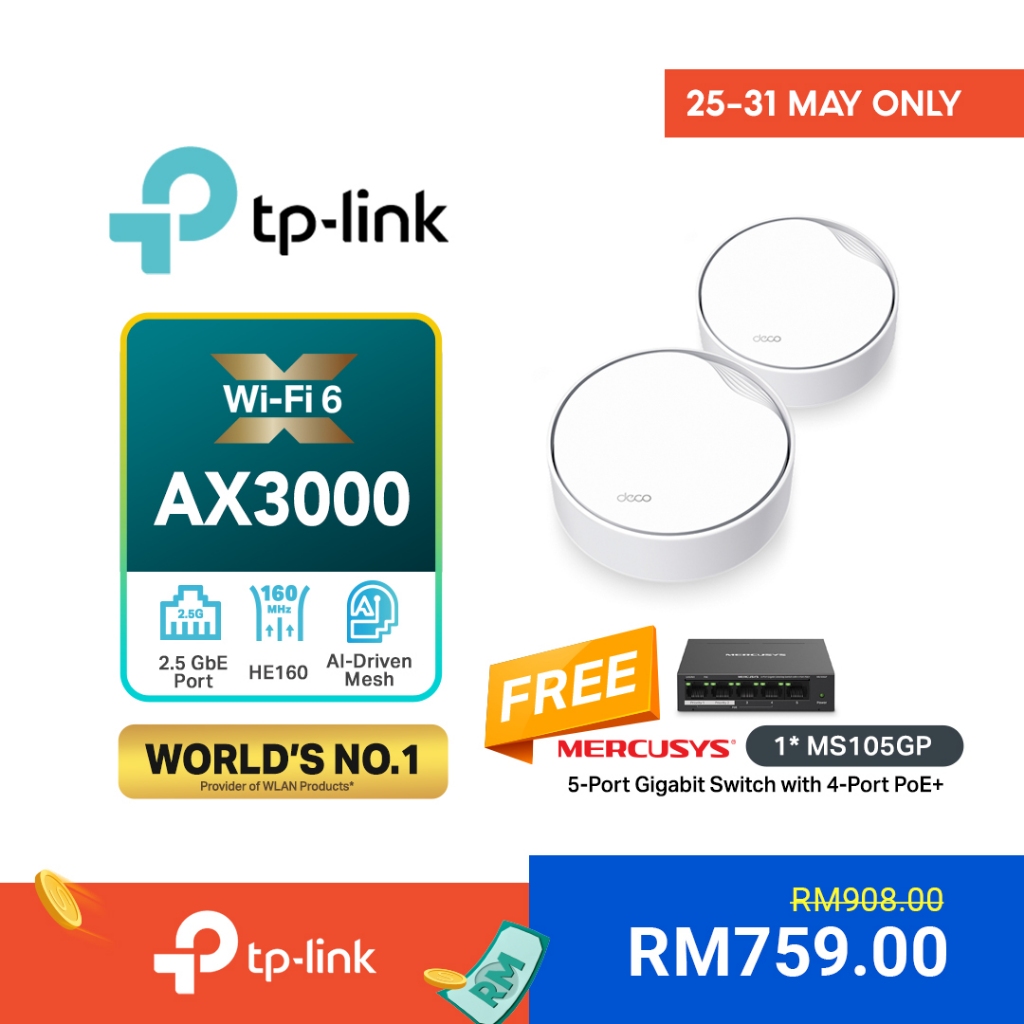 TP-Link AX3000 Whole Home AI-Driven Mesh WiFi 6 System With PoE/DC ...