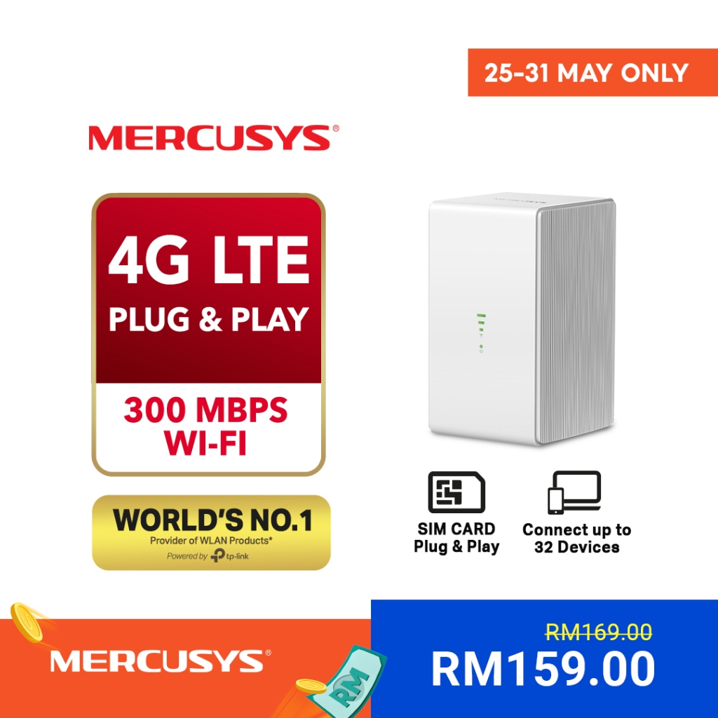 Mercusys 300Mbps Wireless N 4G LTE Plug and Play Router MB110-4G / MB112-4G (Powered by TP-Link ...