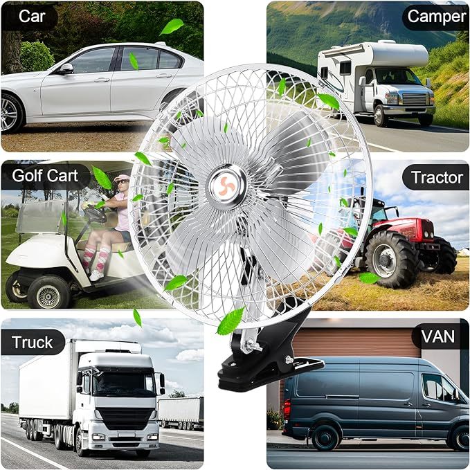 12/24V Electric Auto Car Fan Cooling Low Noise Clip-On Summer Cooling ...