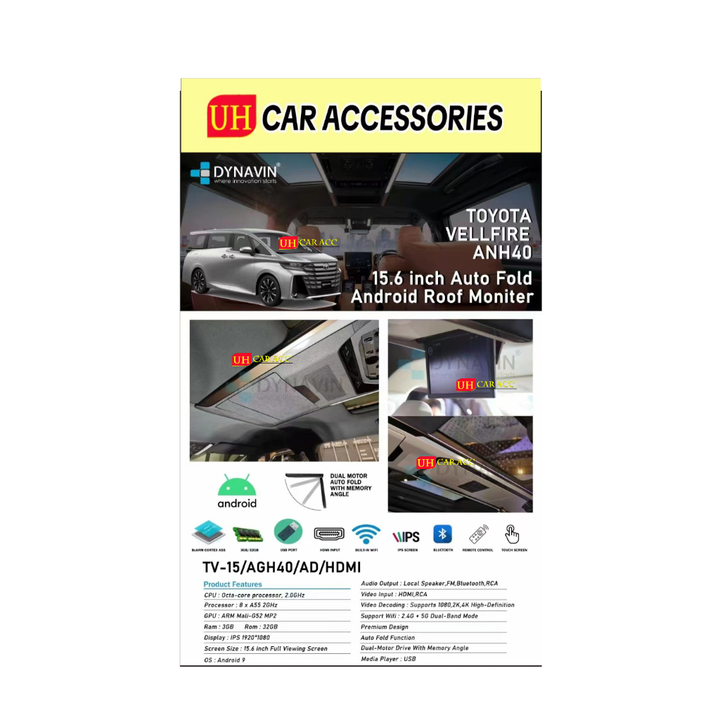 TOYOTA VELLFIRE ALPHARD ANH40 AH40 2024 2025 DYNAVIN 15.6 INCH ANDROID ...