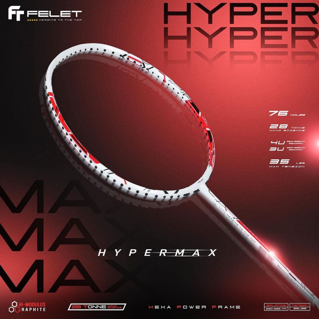 Felet Hypermax Badminton Racket 4UG1 MAX TENSION 35 LBS Racket ...
