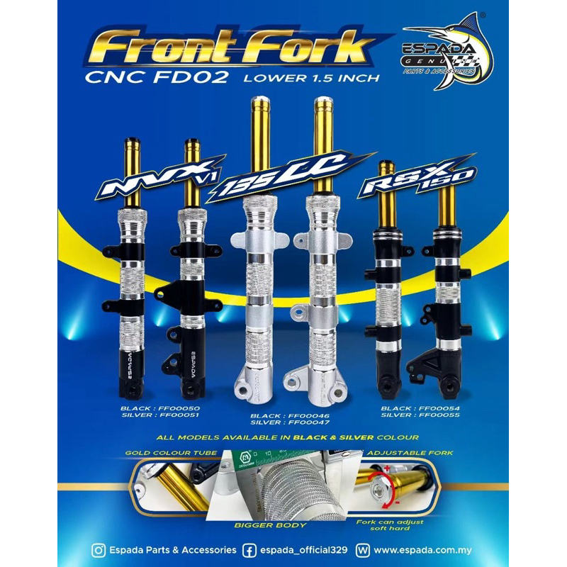 Fork Lay CNC Espada Lower 1.5 Gold Tube Y15 Y16 LC135 4S 4Speed RSX ...