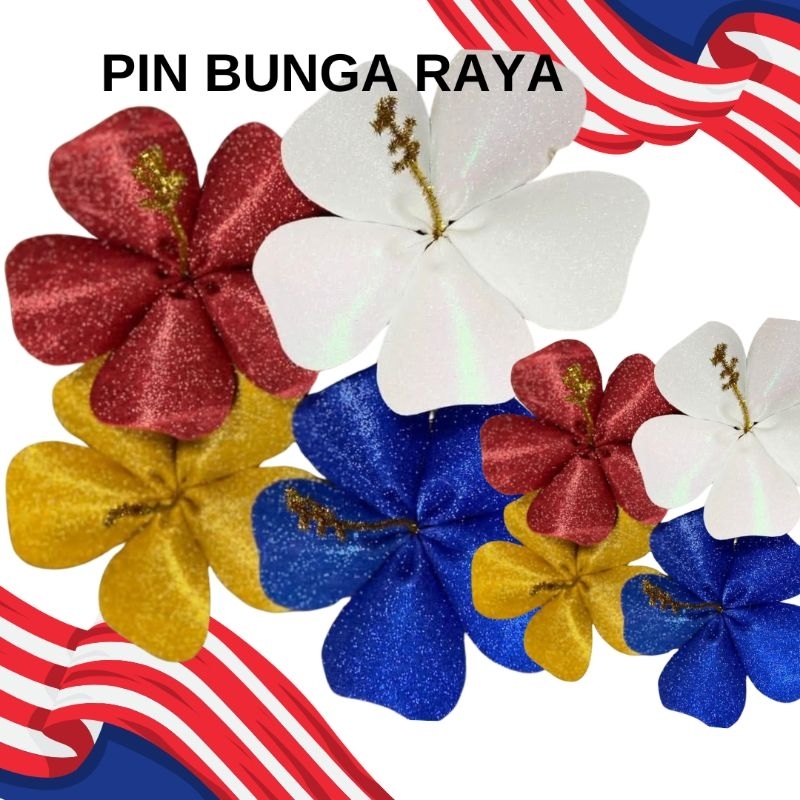 Pin Bunga Raya Merdeka Merah Kuning Putih Biru pelbagai saiz Hiasan ...