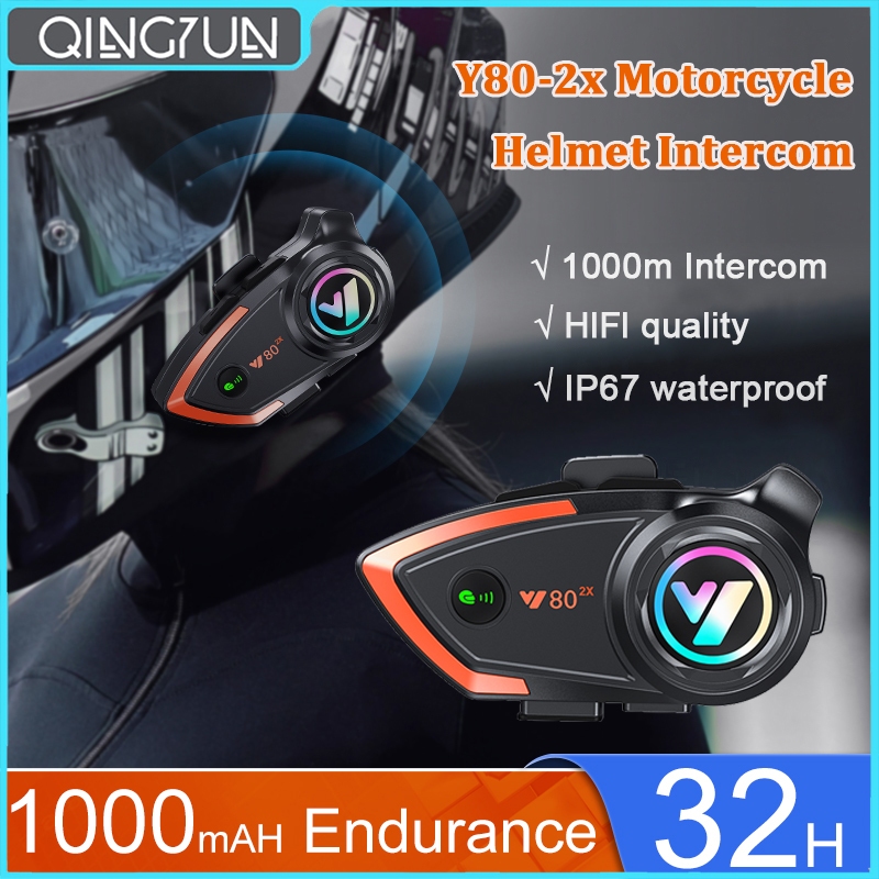 Y80-2x Wireless Motorcycle Intercom Helmet Headset Bluetooth IP67 Waterproof Stereo Hands Free ...