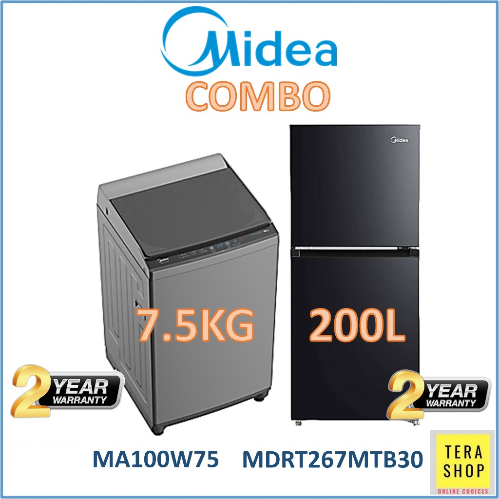 【COMBO】Midea MA100W75 7.5KG Mesin Basuh MDRT267MTB30 200L Peti Sejuk Refrigerator Washing ...