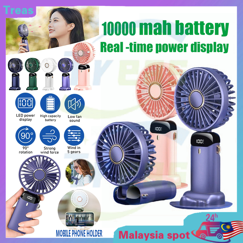 10000Mah Mini Neck Fan LED Display Foldable 5speed Adjust Portable ...