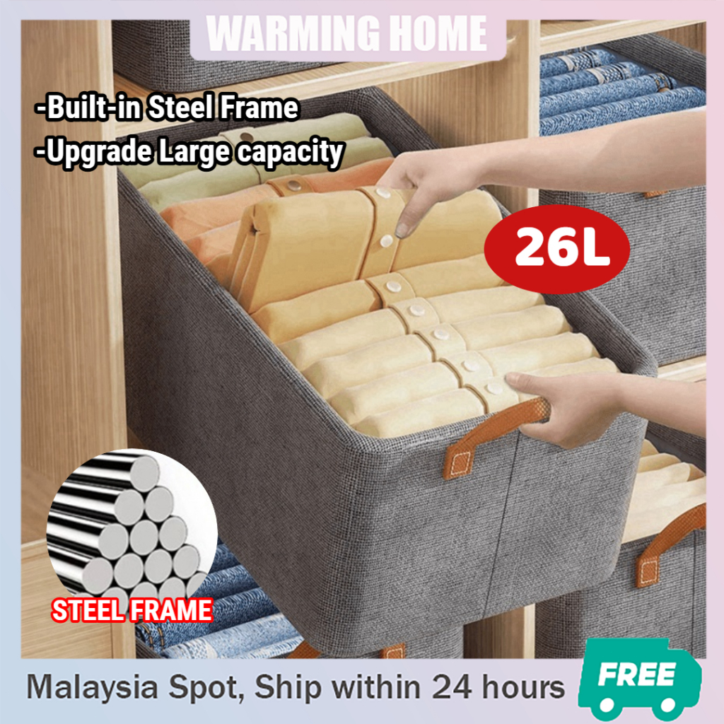 Foldable Storage Box Steel Frame Clothes Organizer Box Storage Basket ...