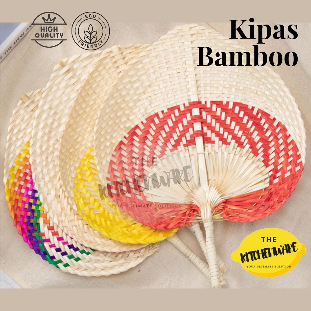 Kipas Tangan Bamboo Buluh Mengkuang Kipas Satay Sate Tradisional Kipas Anyaman Berwana Warni