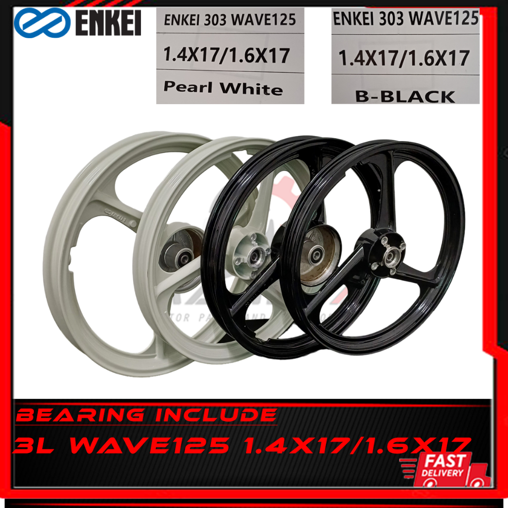 SPORT RIM ENKEI 3 BATANG WAVE125 FULL CHOP KILAT PUTIH HITAM 303 3L BRIGHT WHITE Cast Wheel RODA ...