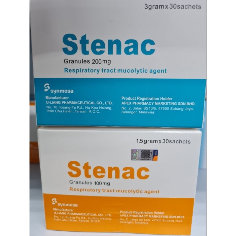 BOX 30 Sachets STENAC CHILDREN 100MG/200MG (Dissolving Phlegm) | Shopee ...