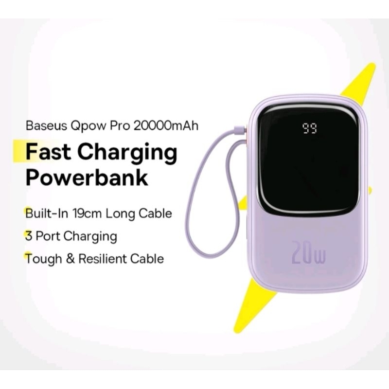 Baseu Power Bank 20000mAh PD Fast Charging Powerbank Built in Cables ...