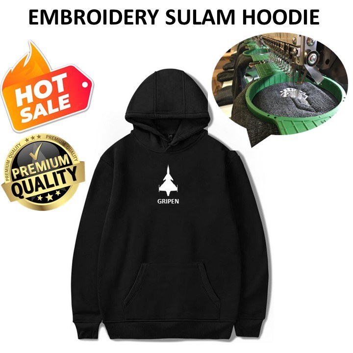 EMBROIDERY SULAM SAAB JAS 39 GRIPEN FIGHTER JET SILHOUETTE HOODIE ...