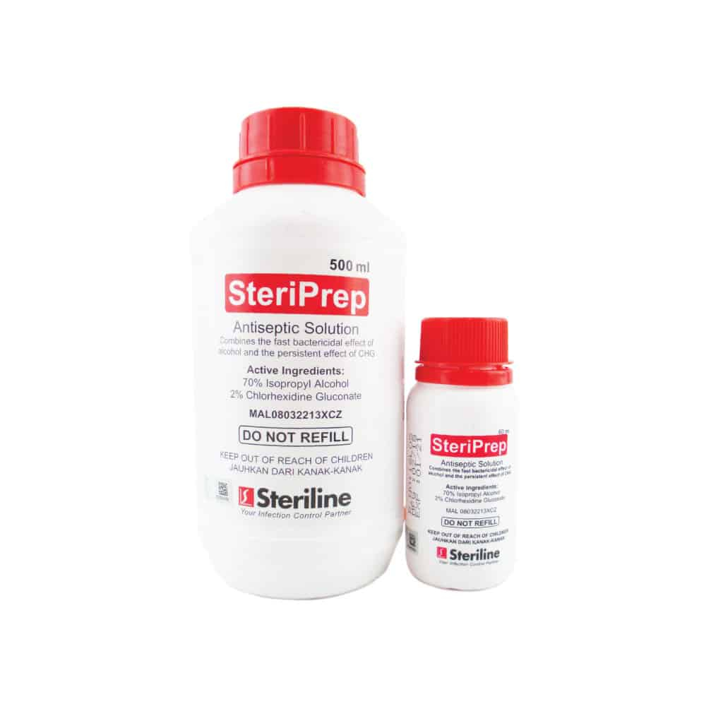 Steriline SteriPrep Antiseptic Solution / Cuci Pusat 60mL & 500mL ...