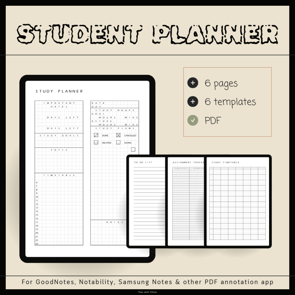 STUDENT Digital Planner ☘ plan, timetable, exam, assignment, grade, to do ☘ minimalist aesthetic ...