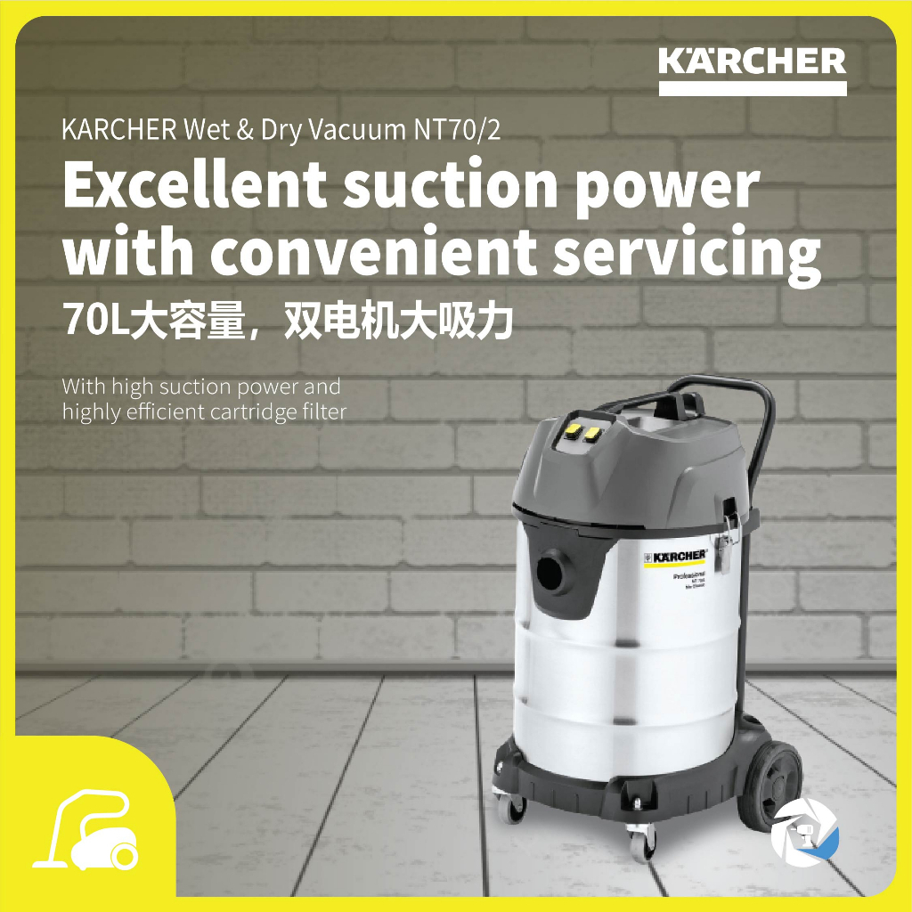 KARCHER NT70/2 CLASSIC PROFESSIONAL WET & DRY VACUUM 70 LITRE | DUAL ...
