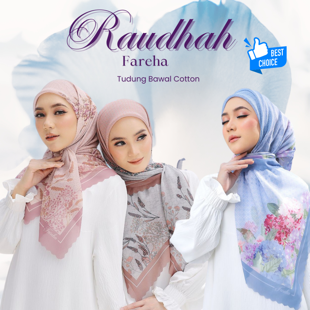Fareha Raudhah Tudung bawal cotton Square Khimar Hijab Veils Scarf ...
