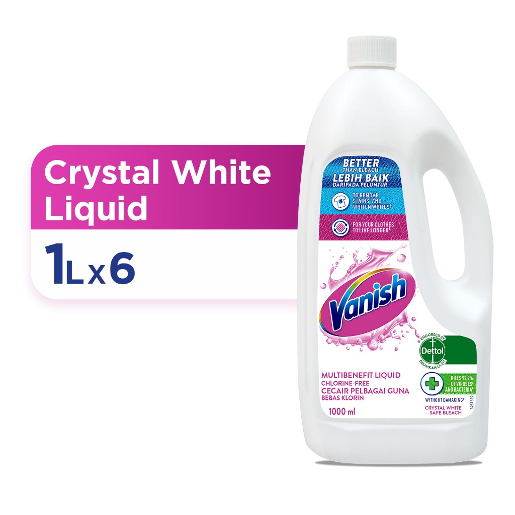 Vanish Crystal White Fabric Clothes Stain Remover Liquid 1L/1L x6 ...