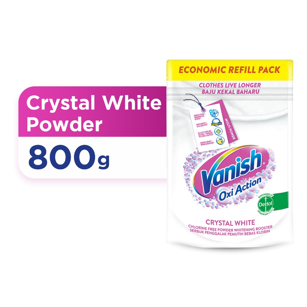 Vanish Fabric Clothes Crystal White Stain Remover Powder Resealable Doy ...