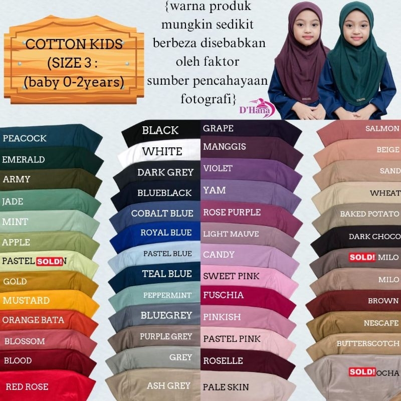 #1 (1-8y) SAUK COTTON kid's hijab l Tudung plain instant budak l sarung ...