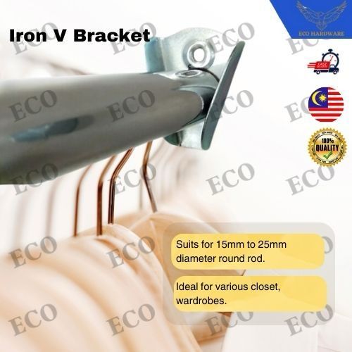(100pcs) Chrome V Bracket Closet Wardrobe Cloth Hanger Round Hollow ...