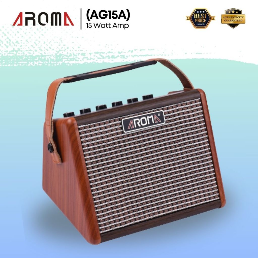 Aroma 15W Portable Rechargeable Acoustic Guitar Amplifier with Bluetooth and Mic In AG15A/AG-15A ...