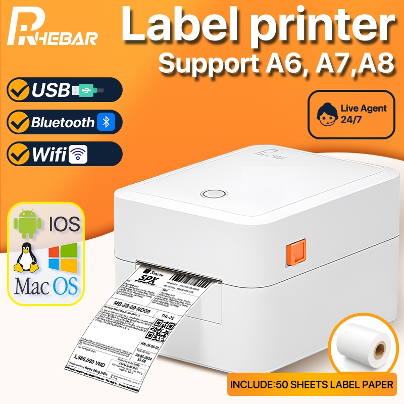 Rhebar COD Label Printer A6 +USB/WIFI/Bluetooth Waybill Barcode ...