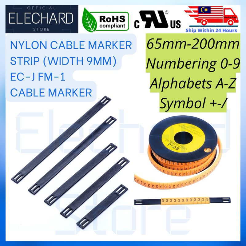 Nylon Cable Marker Strip Width 9mm EC-J FM-1 Numbering Alphabets Symbol ...