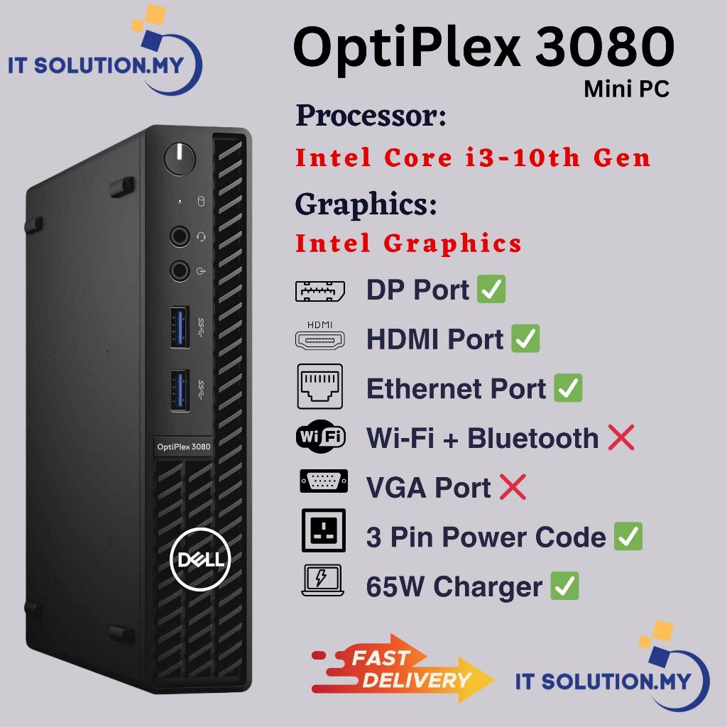 DELL OPTIPLEX 3080 Mini Intel Core i3-10th Gen | 8GB Ram- 128GB SSD ...