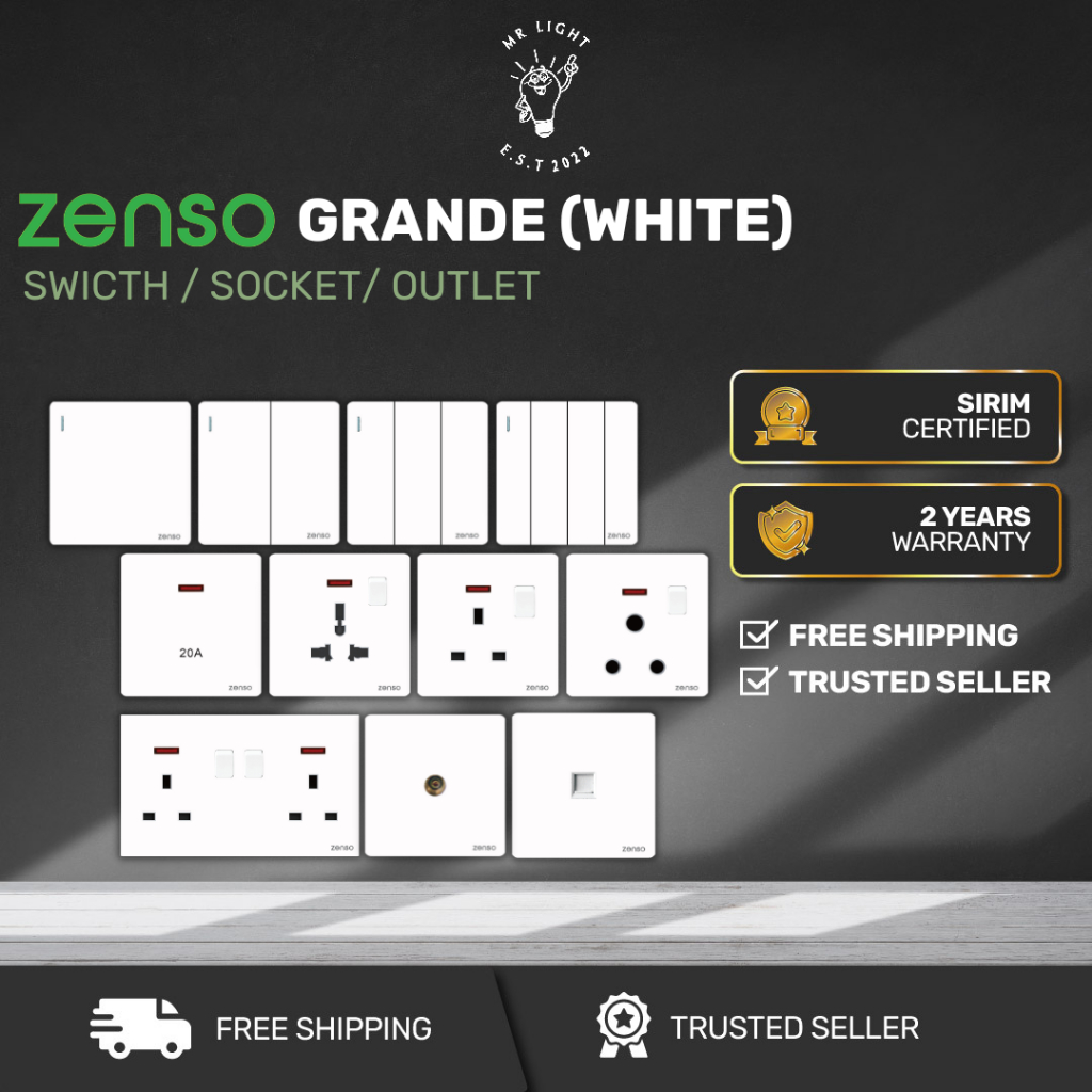 Zenso Grande (WHITE) Switches & Socket Outlet Frameless Design, Modern ...