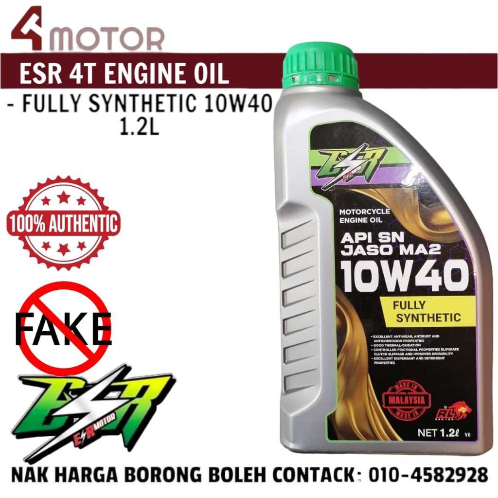 PROMOSI🎉100%Ori ESR 4T Engine Oil FULLY SYNTHETIC 10W40 1.2L And YAMAHA ...