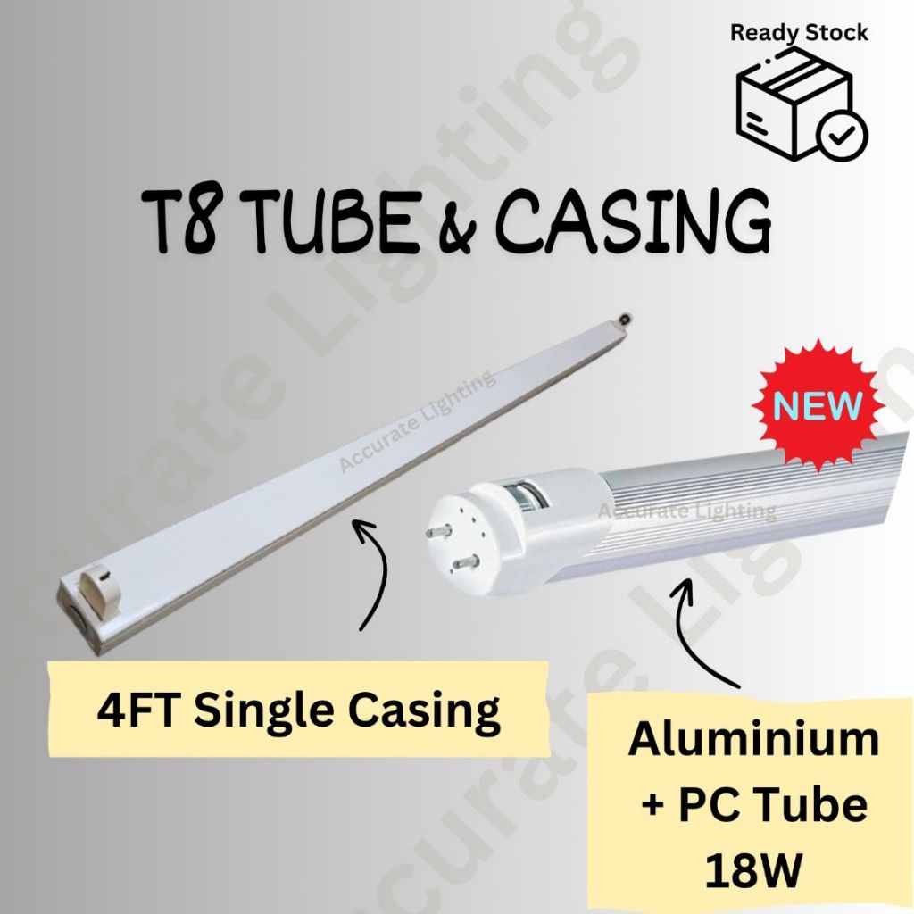 LED Lighting 4FT T8 Tube Aluminium+ PC | 4FT Case 6000K 18Watt Lampu ...