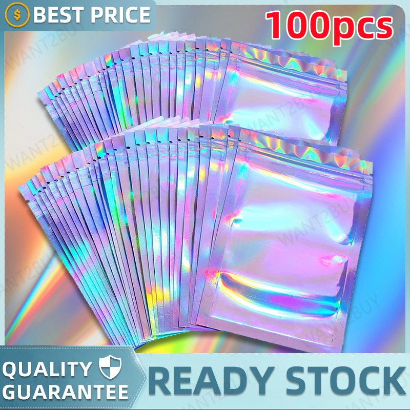 100pcs Colorful Flash Laser Gift Ziplock Bag Card Pvc Plastic Jewelry ...