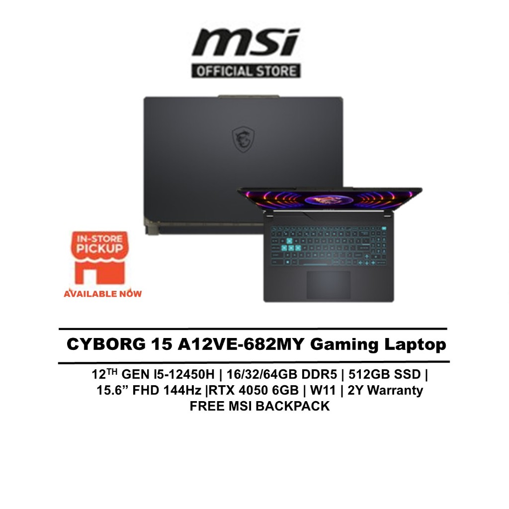 MSI LAPTOP Cyborg 15 A12VE-682MY AI GAMING (i5-12450H/16GB DDR5/512GB ...